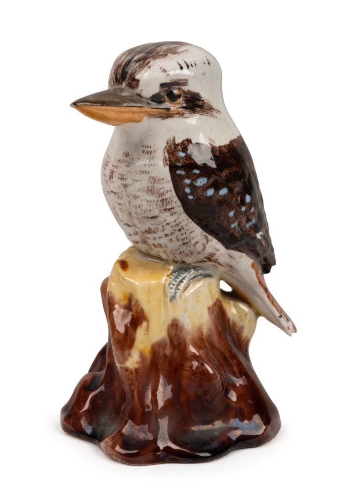 Grace Seccombe | pottery statue of a kookaburra on tree stump | MutualArt