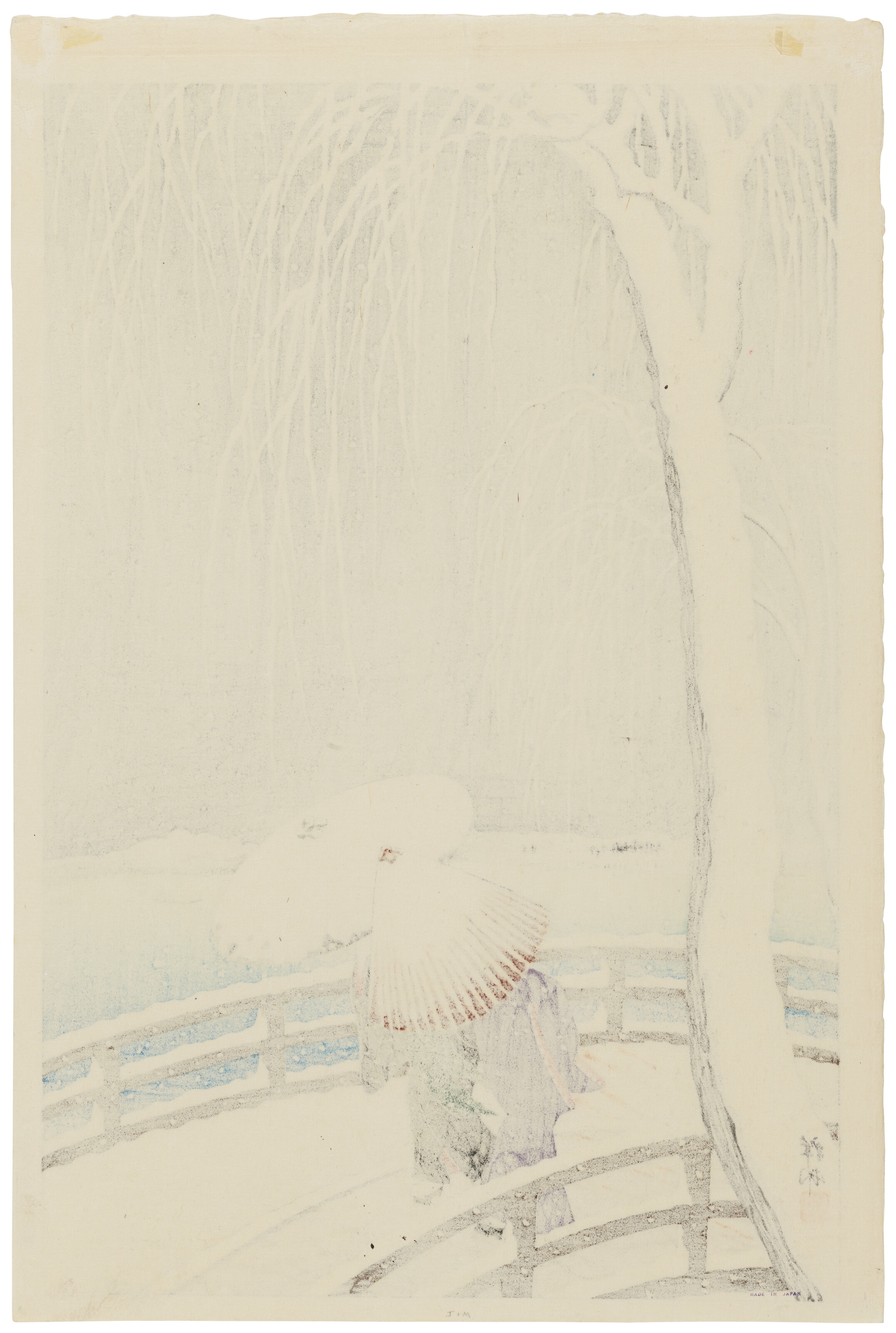 Ohara Koson | Yanagibashi no yuki (Snow on the Willow Bridge) (1927) | MutualArt
