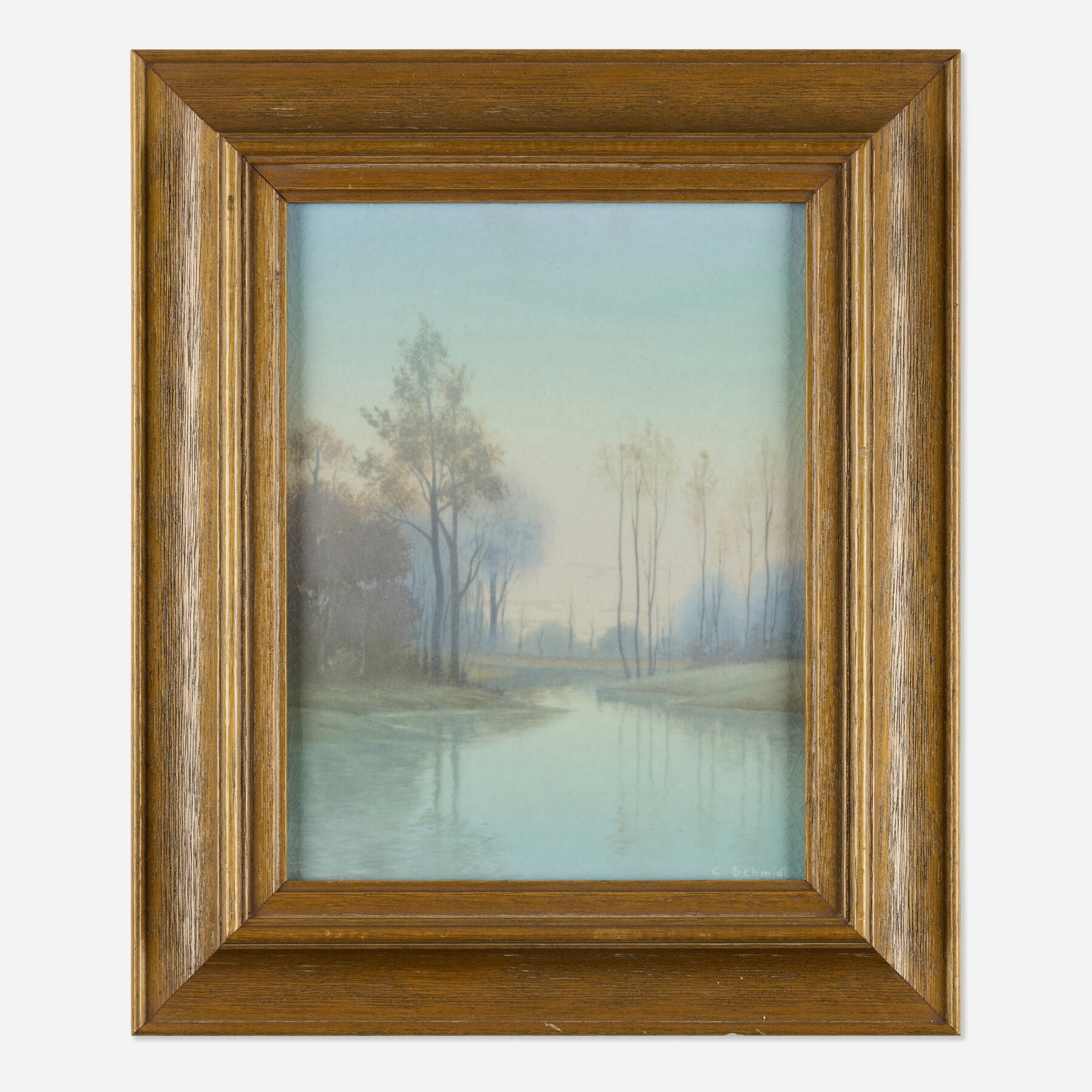 Carl Schmidt | Scenic Vellum plaque with river and trees (1916) | MutualArt