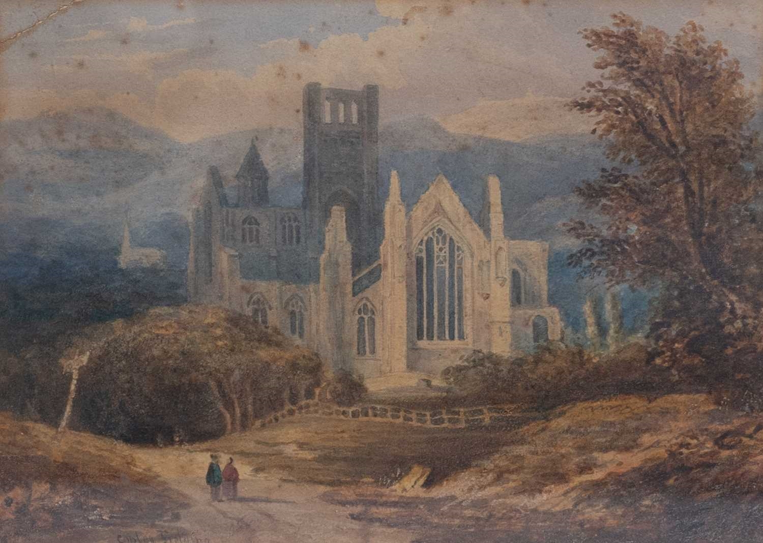 Anthony Vandyke Copley Fielding | Abbey ruins among trees and mountains ...
