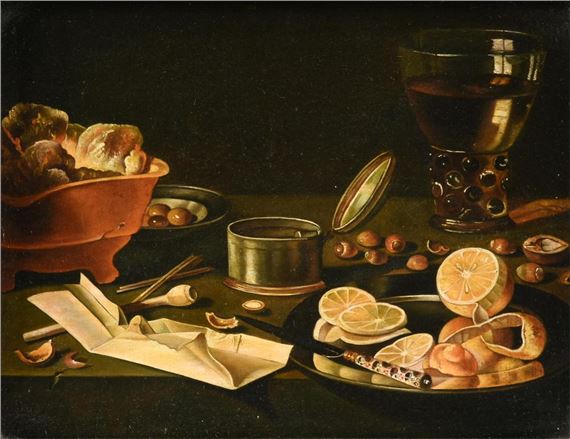 Pieter Claesz. | A crab on a pewter dish, an oyster, a partly peeled ...