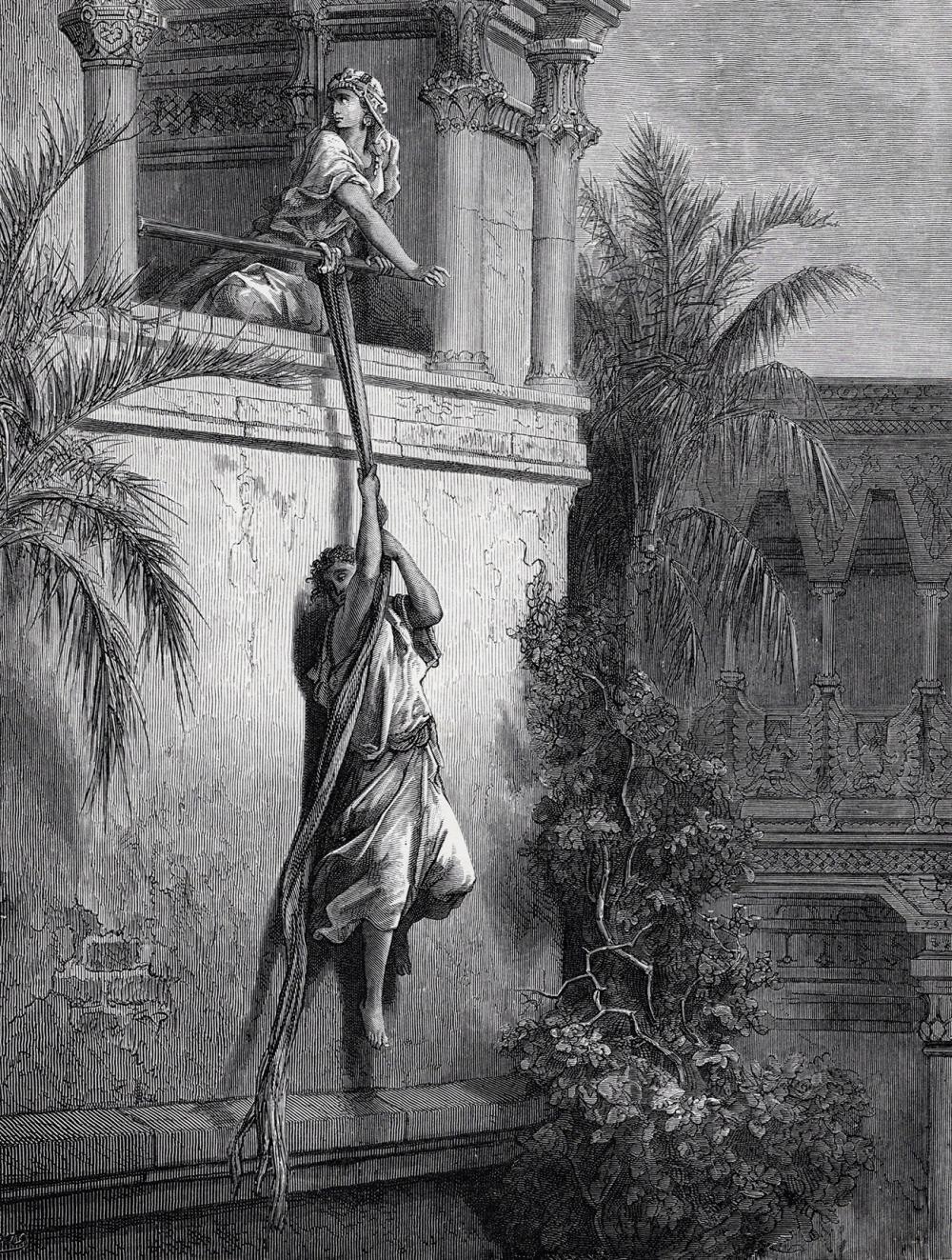 Doré Gustave | The Escape of David through the Window (1880) | Compare ...