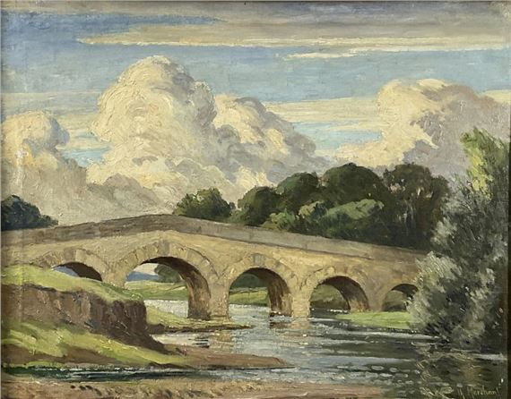 Henry Merchant | landscape with bridge and rolling clouds | MutualArt