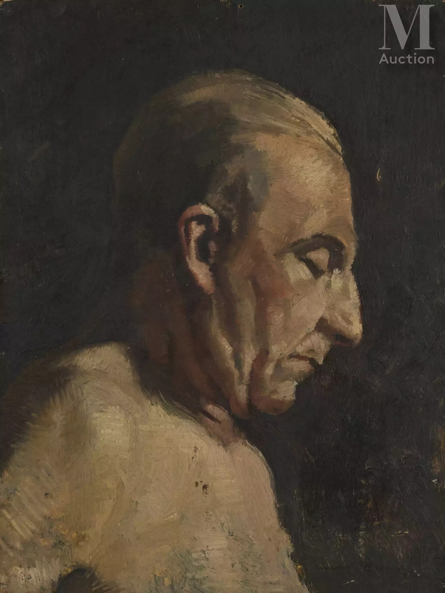André Fecherolle | Portrait d'homme au foulard rouge / Portrait de ...