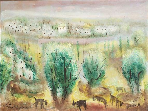 Albert Goldman | Herd of goats among olive trees | MutualArt