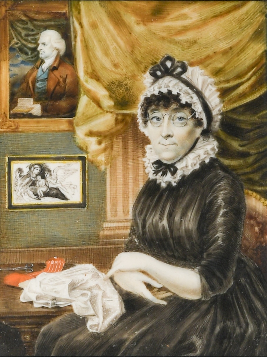 Sarah Biffin | Portrait miniature of a lady in a black dress, lace ...