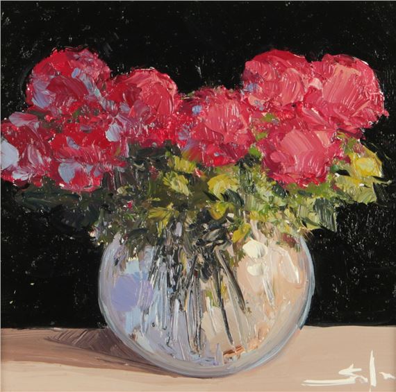 Vivek Mandalia | PINK FLOWERS IN A ROUND VASE | MutualArt