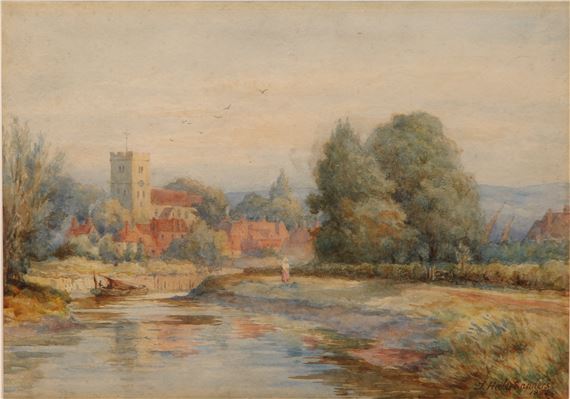 Thomas Hale Sanders | Riverscape with Church Tower (1892) | MutualArt