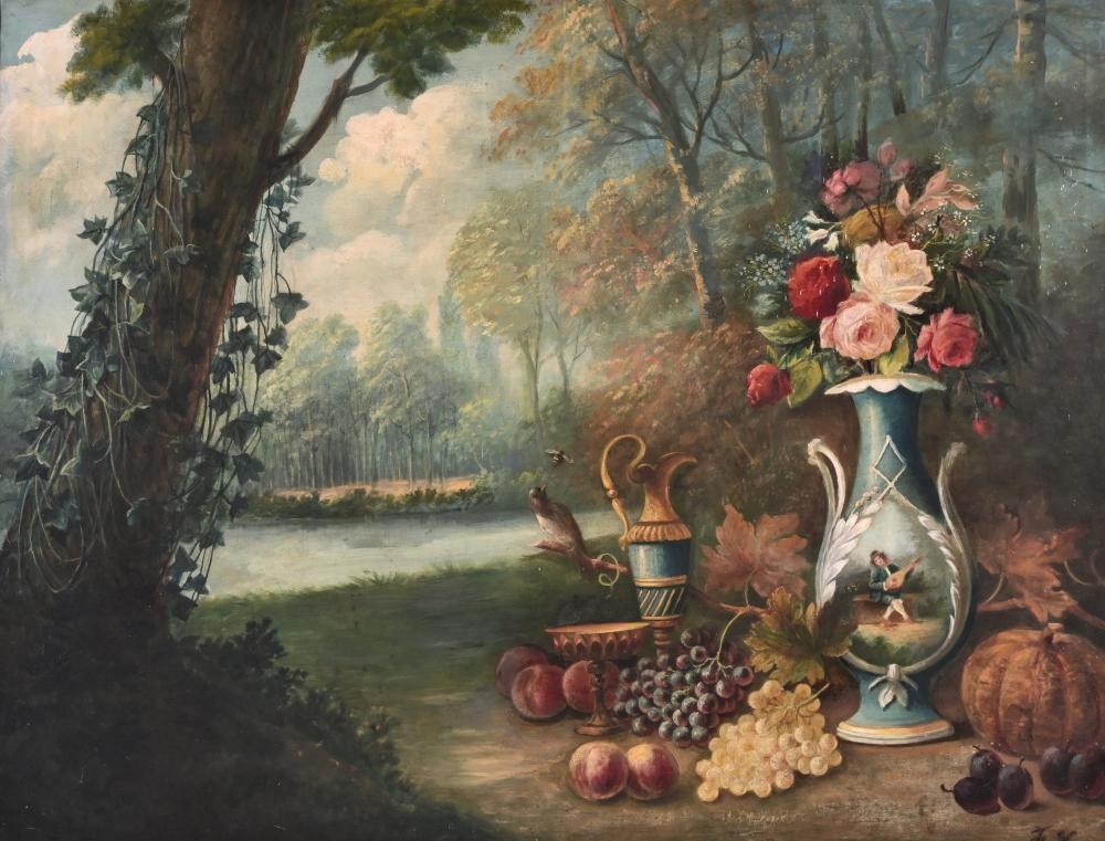 Michele Antonio Rapous | Still life with landscape, vase and flowers ...