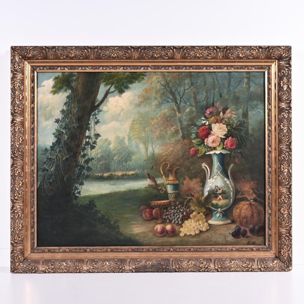 Michele Antonio Rapous | Still life with landscape, vase and flowers ...