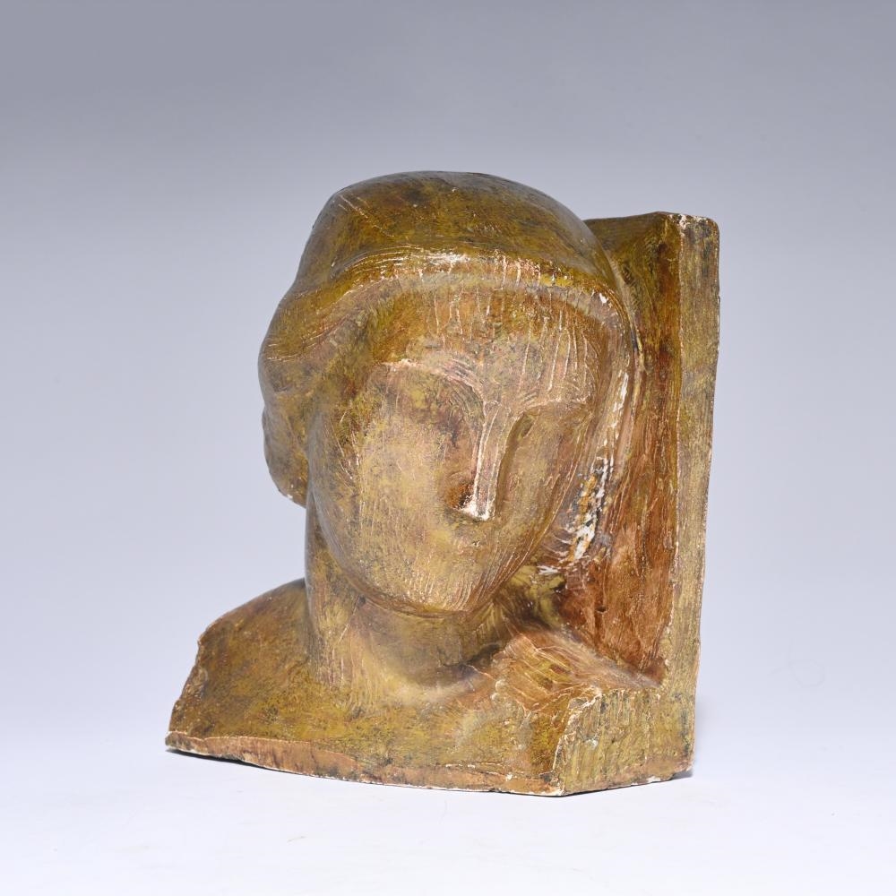 Gustaaf Van den Meersche | brown patinated plaster head of a young lady ...