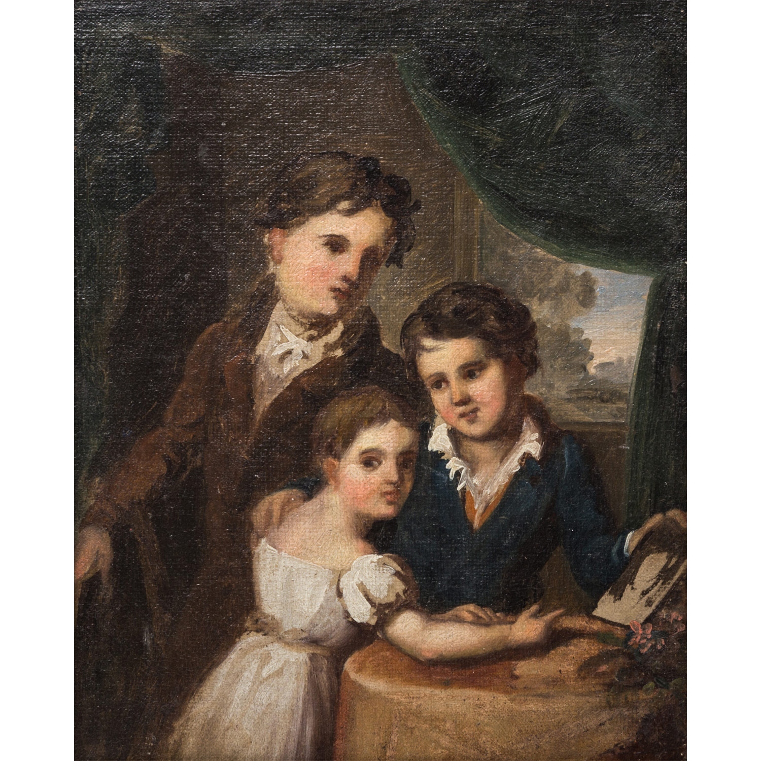 Friedrich Dieker | Drei Kinder an einem Tisch vor dem Fenster ein Bild ...