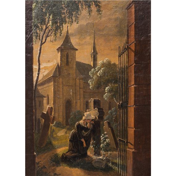 Friedrich Dieker | Junge Frau an einem Gedenkkreuz vor der Kirche ...