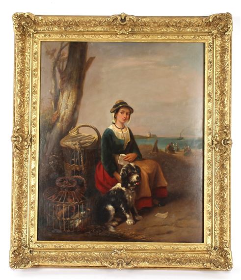 Emanuel Noterman | study of a seated young girl with dog and wicker ...