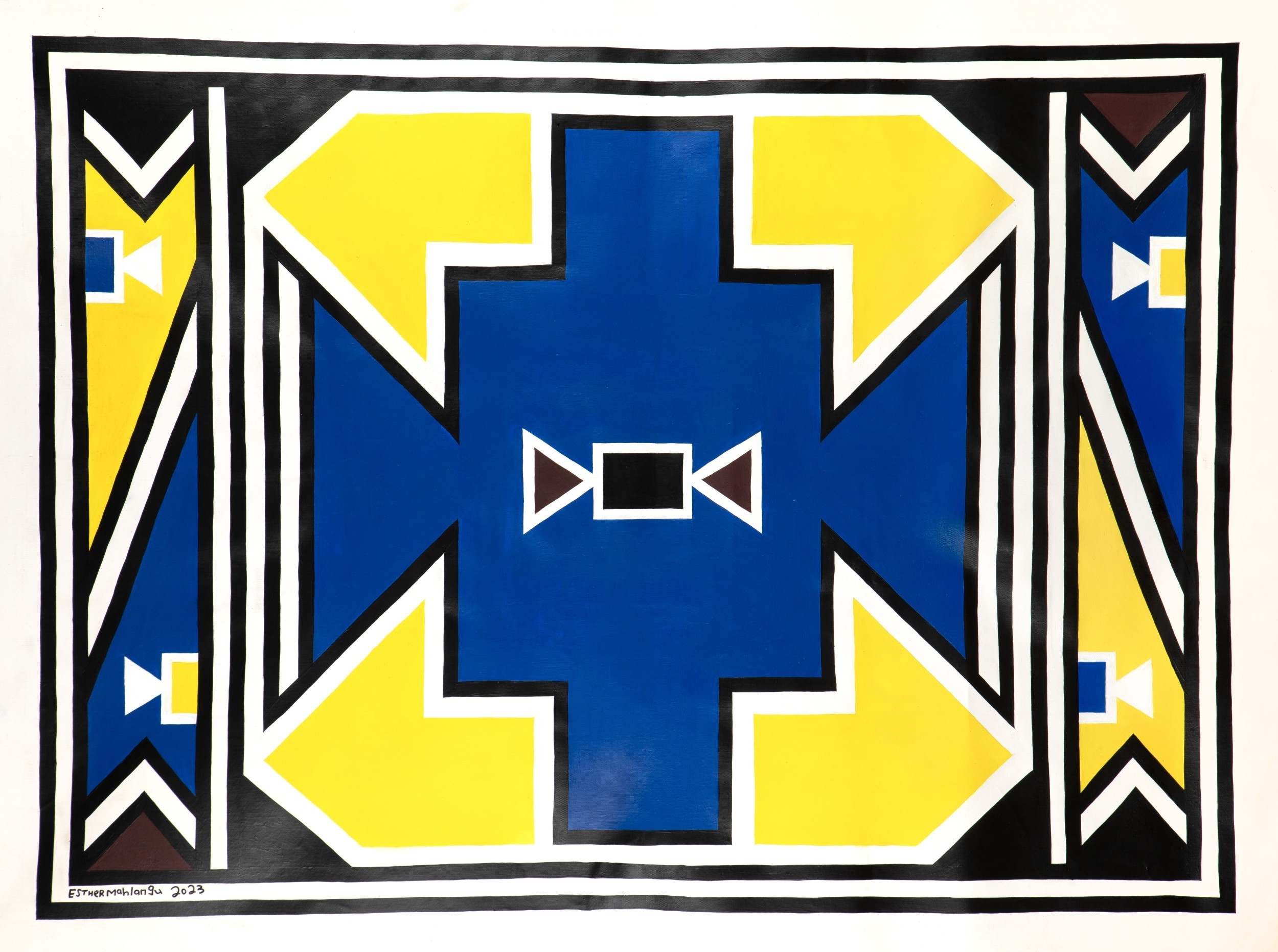 esther-mahlangu-ndebele-pattern-in-navy-blue-and-yellow-2023