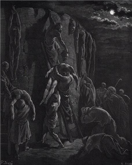 Gustave Doré | Jabesh-Gileadites recover the Bodies of Saul and his ...