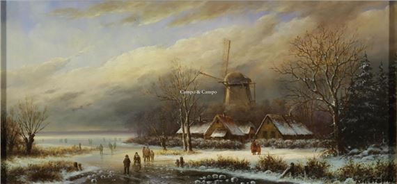 Ross Stefan | Winter landscape with a mill | MutualArt