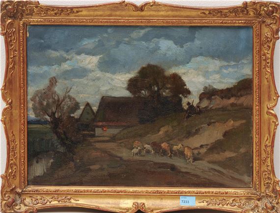 Hermann Stockmann | Schafe am Abend auf dem Weg | MutualArt