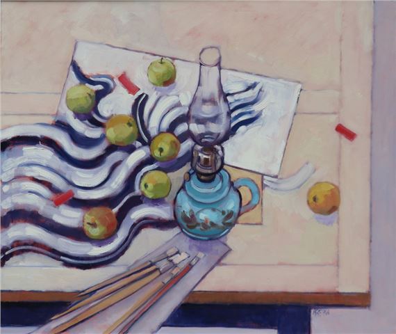 Richard Croft | STILL LIFE WITH OIL LAMP AND APPLES (2003) | MutualArt