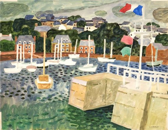 Guy Charon | Port with French flag | MutualArt