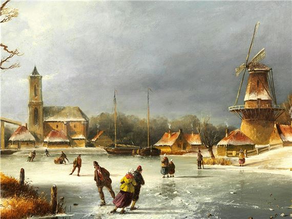 Jacob Jan Coenraad Spohler | WINTERLICHE FLUSSLANDSCHAFT MIT WINDMÜHLE ...