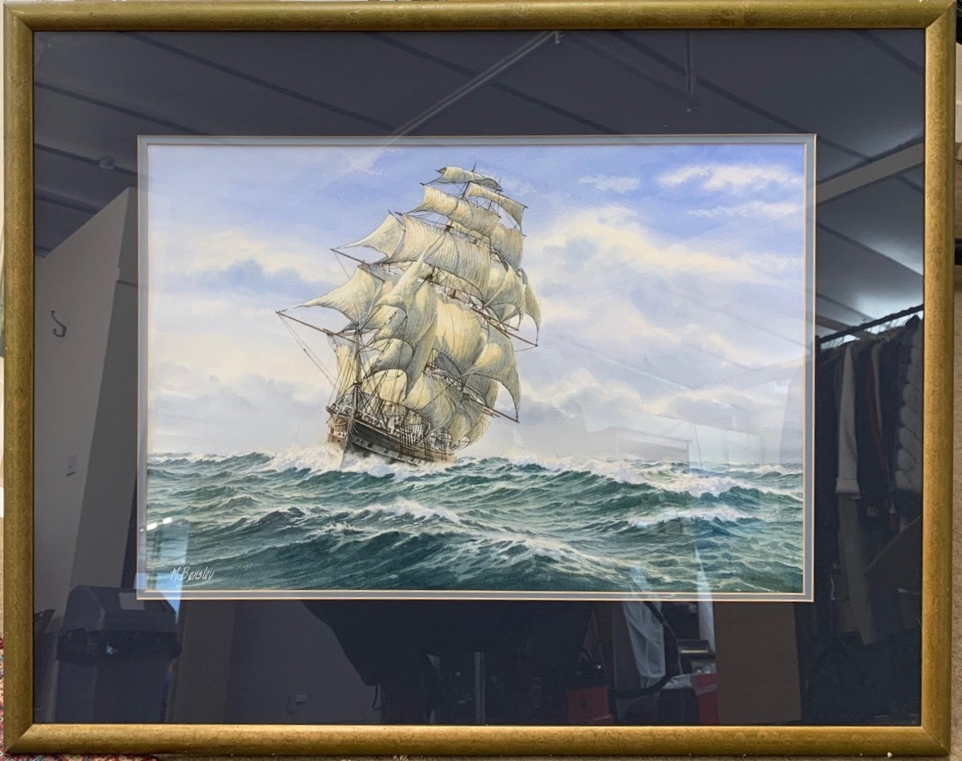 Mick Bensley | Tall mast sailing ship in choppy waters | MutualArt