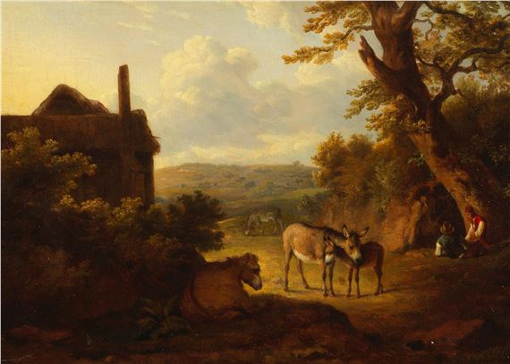 Philip Reinagle | Donkeys before a farm cottage | MutualArt