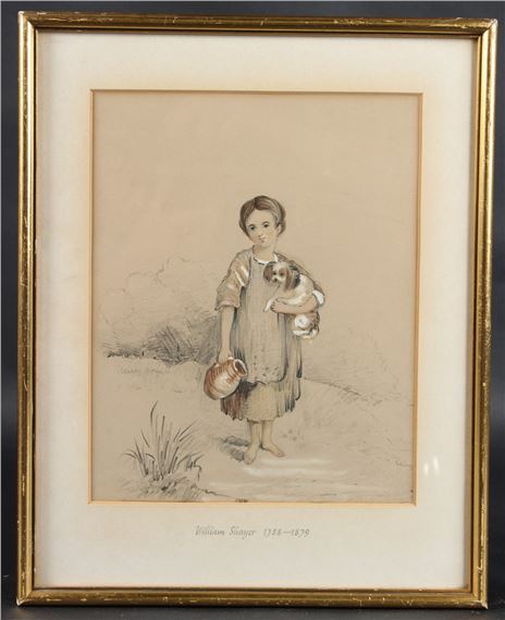 William Shayer Sr. | Girl on a path holding a dog and a jug | MutualArt
