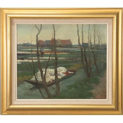 Antonie Louis Koster | Bloembollenveld voor boerderij met bloemenboot ...