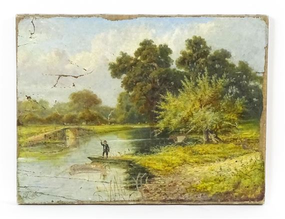 Samuel James Clark | A wooded river landscape with a figure in a punt ...