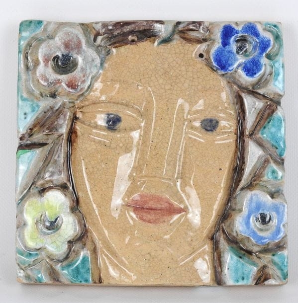 Edouard Cazaux | Ceramic plate decorated with a female face | MutualArt