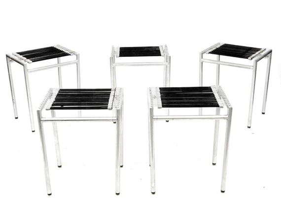 René Herbst | Series of 5 chromed tube stools with bungee cord seats ...