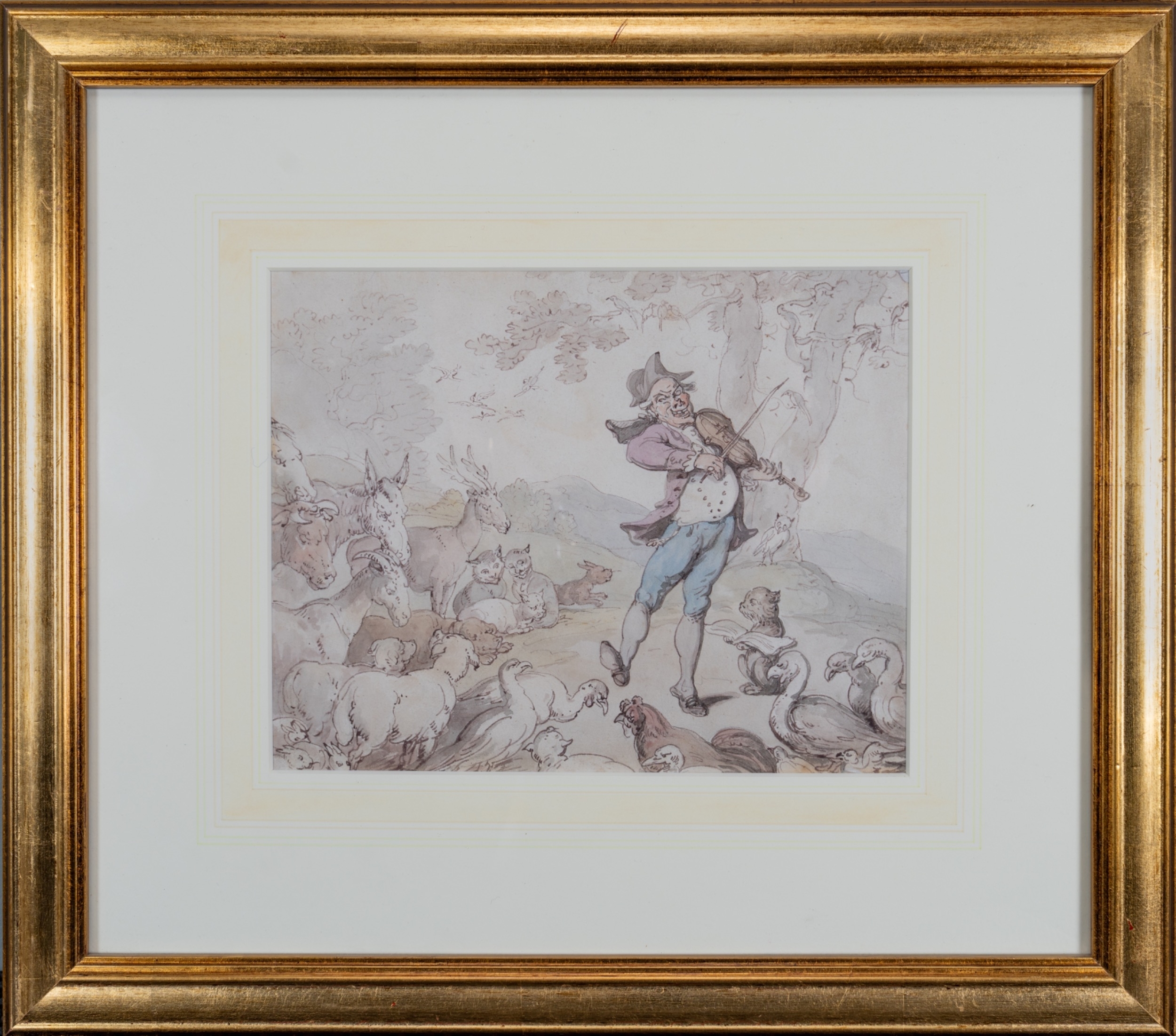 Thomas Rowlandson | Orpheus Fiddler and Animals (Circa 1790) | MutualArt
