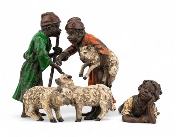 Franz Xaver Bergmann | A cold painted bronze group of shepherds, and a ...