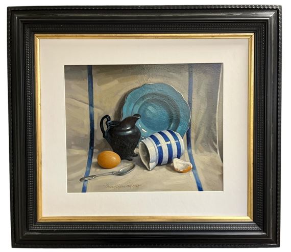 David French le Roy | Still Life, Jugs and Plate with Fruit on a Table ...
