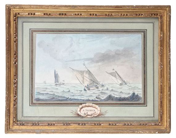 Abraham Storck | Stormy seascape with shipping | MutualArt