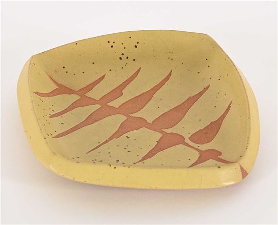 Luke Lindoe | Untitled - Pistachio Dish with Brown Stripes | MutualArt