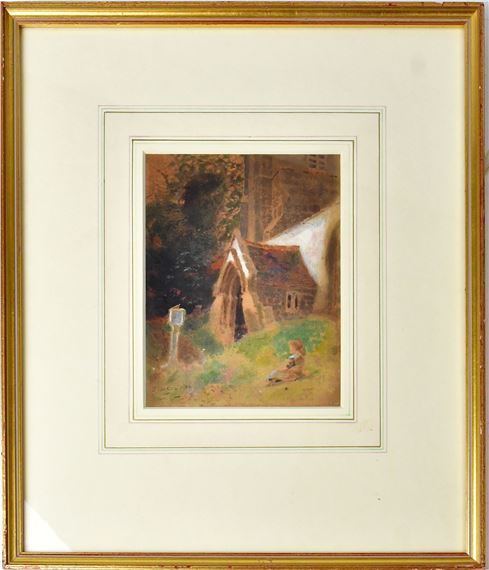 Thomas Mackay | girl sitting by church entrance | MutualArt
