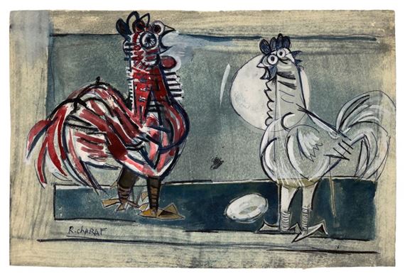 Rafic Charaf | Untitled, (Rooster And Hen | MutualArt