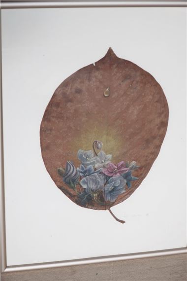 G. Hofer Schulze | Floral composition on a dried tree leaf | MutualArt