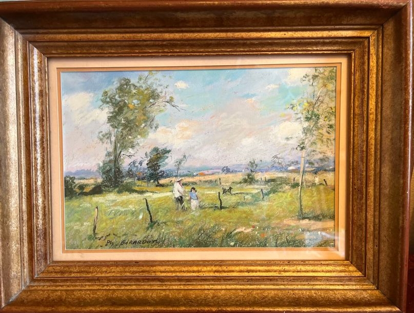 Girardot Philippe | Animated path and father and little girl in a field ...