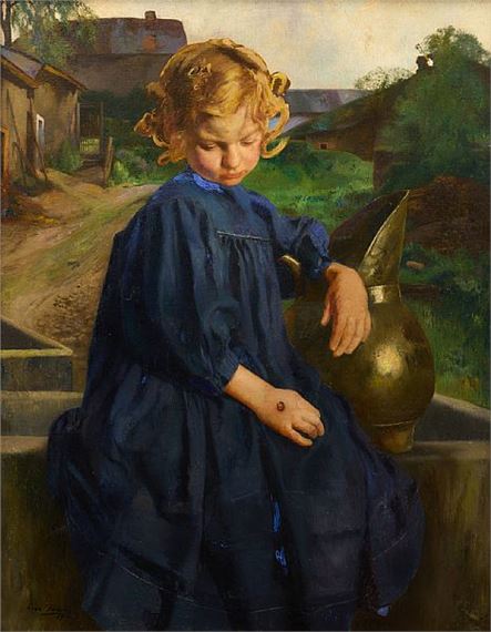Léon Frédéric | Jeune fille à la coccinelle (1910) | MutualArt