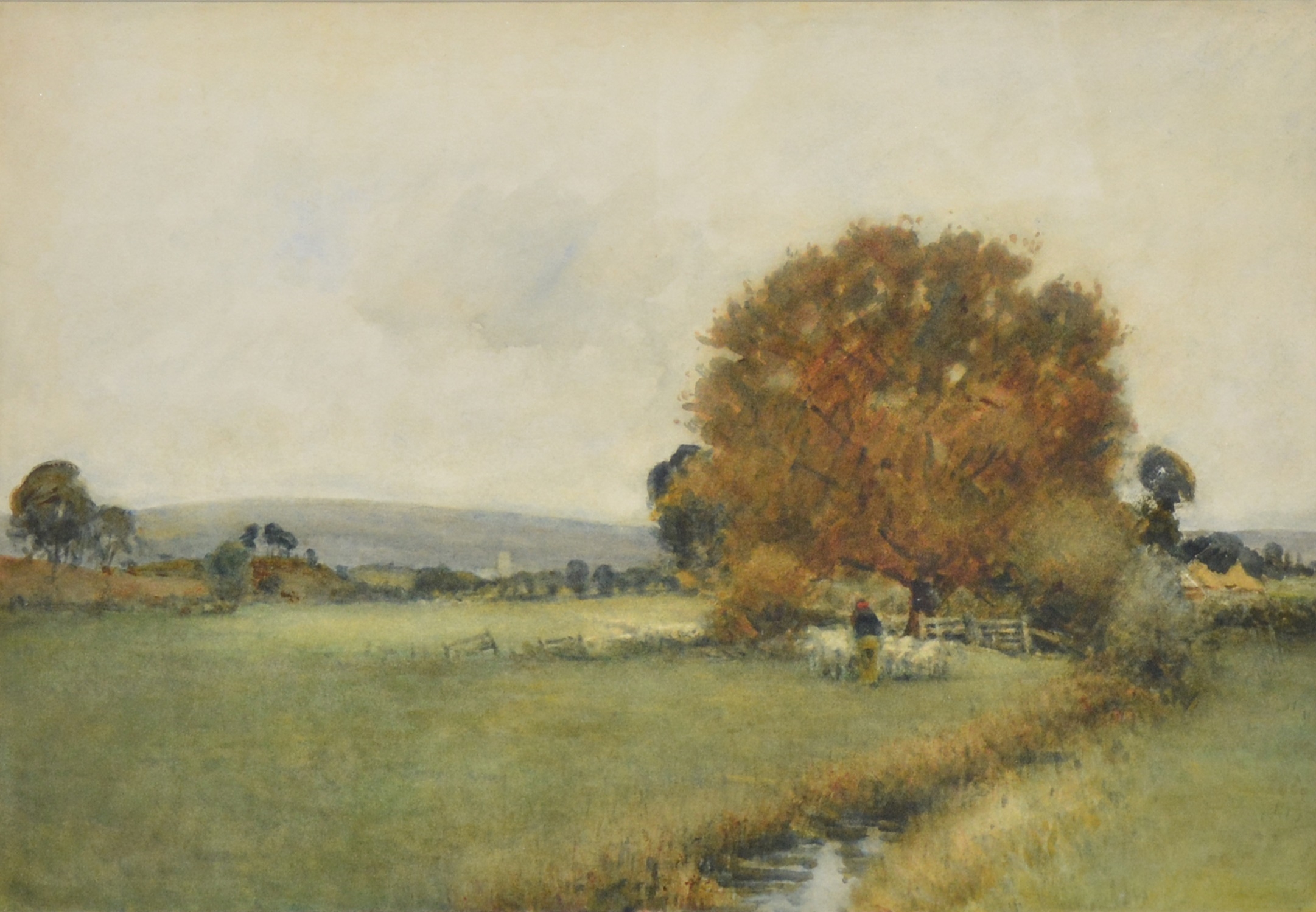 Arthur George Bell | Landscape with shepherd and sheep | MutualArt