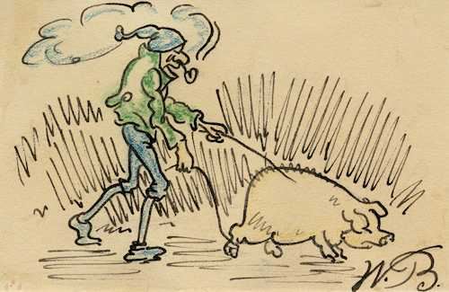 Wilhem Busch | The farmer and his pig (1832 - 1908) | MutualArt