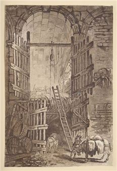 Hubert Robert | Interior of a barn (1766) | MutualArt