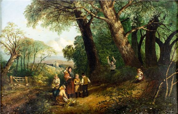 Thomas Webster | Woodland Scene with Children and Village Church ...