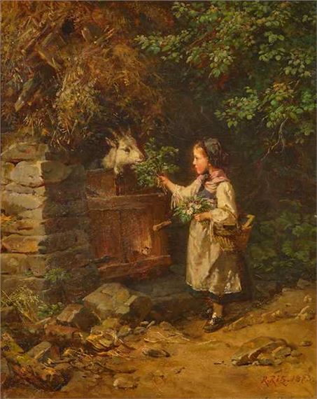 Raphael Ritz | Girl with a goat (1873) | MutualArt
