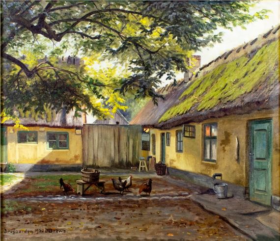 Kai Jeppe Drews | Farm Scene with Chickens (1930) | MutualArt
