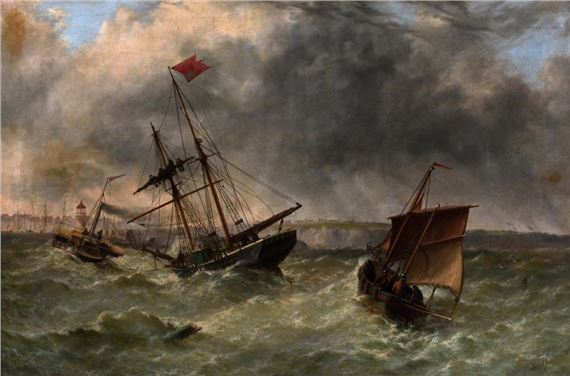 Thomas Rose Miles | SAILING SHIPS IN ROUGH SEAS OFF THE WHITE CLIFFS OF ...