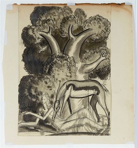 Jean-Théodore Dupas | Young Reclining Woman with Antelope | MutualArt